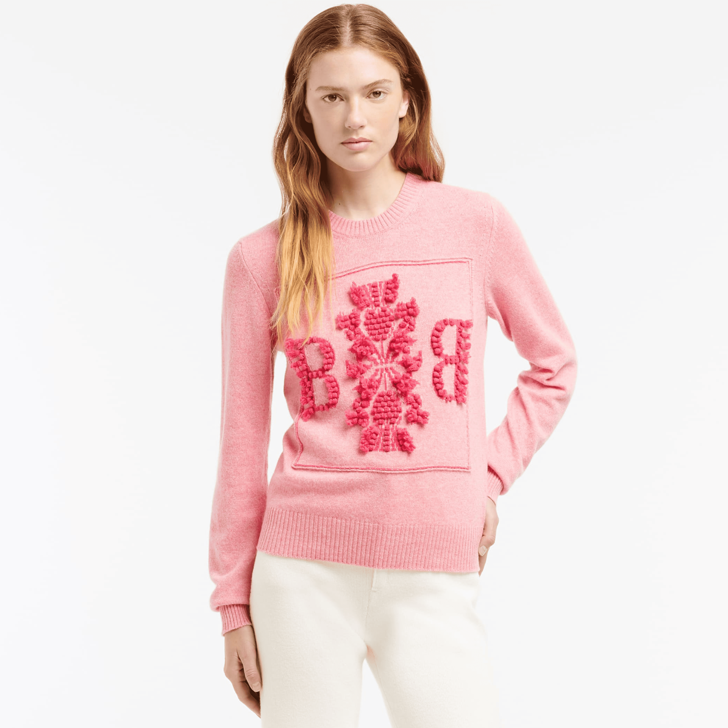 3D logo round-neck jumper in mollted cashmere – Barrie.com
