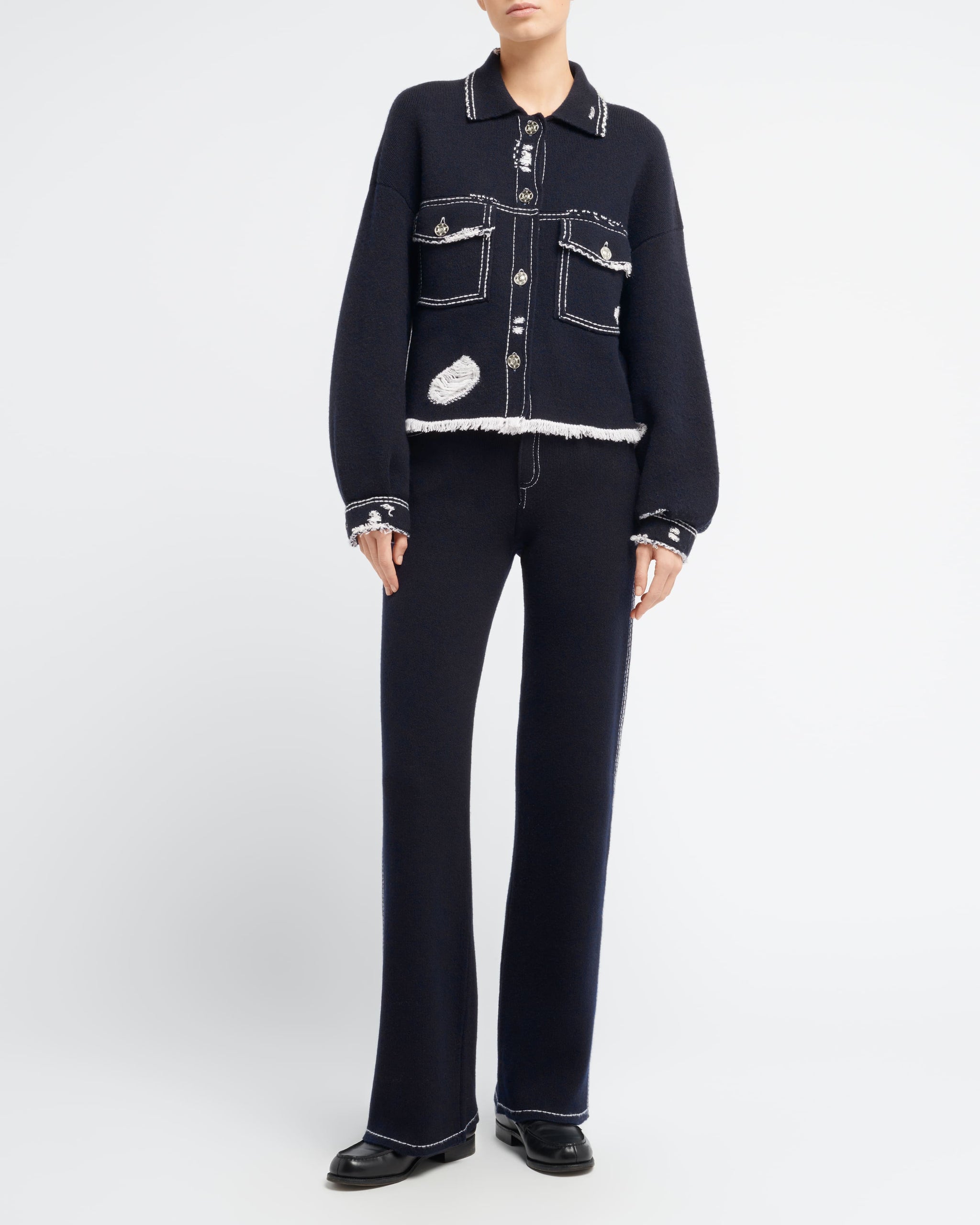 Denim fringed cashmere and cotton jacket – Barrie.com
