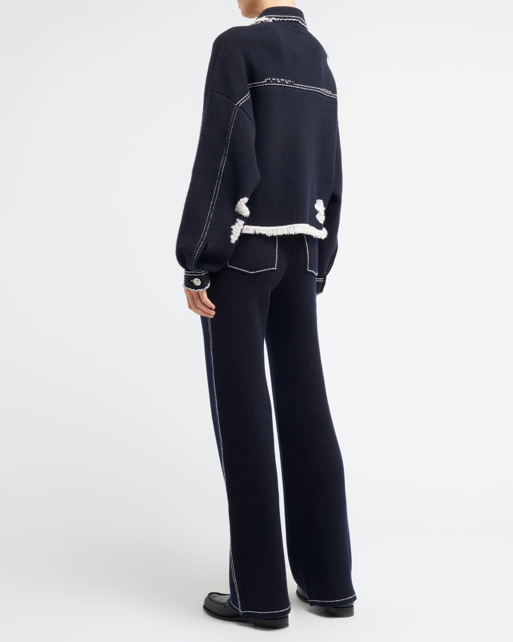 Denim fringed cashmere and cotton jacket – Barrie.com