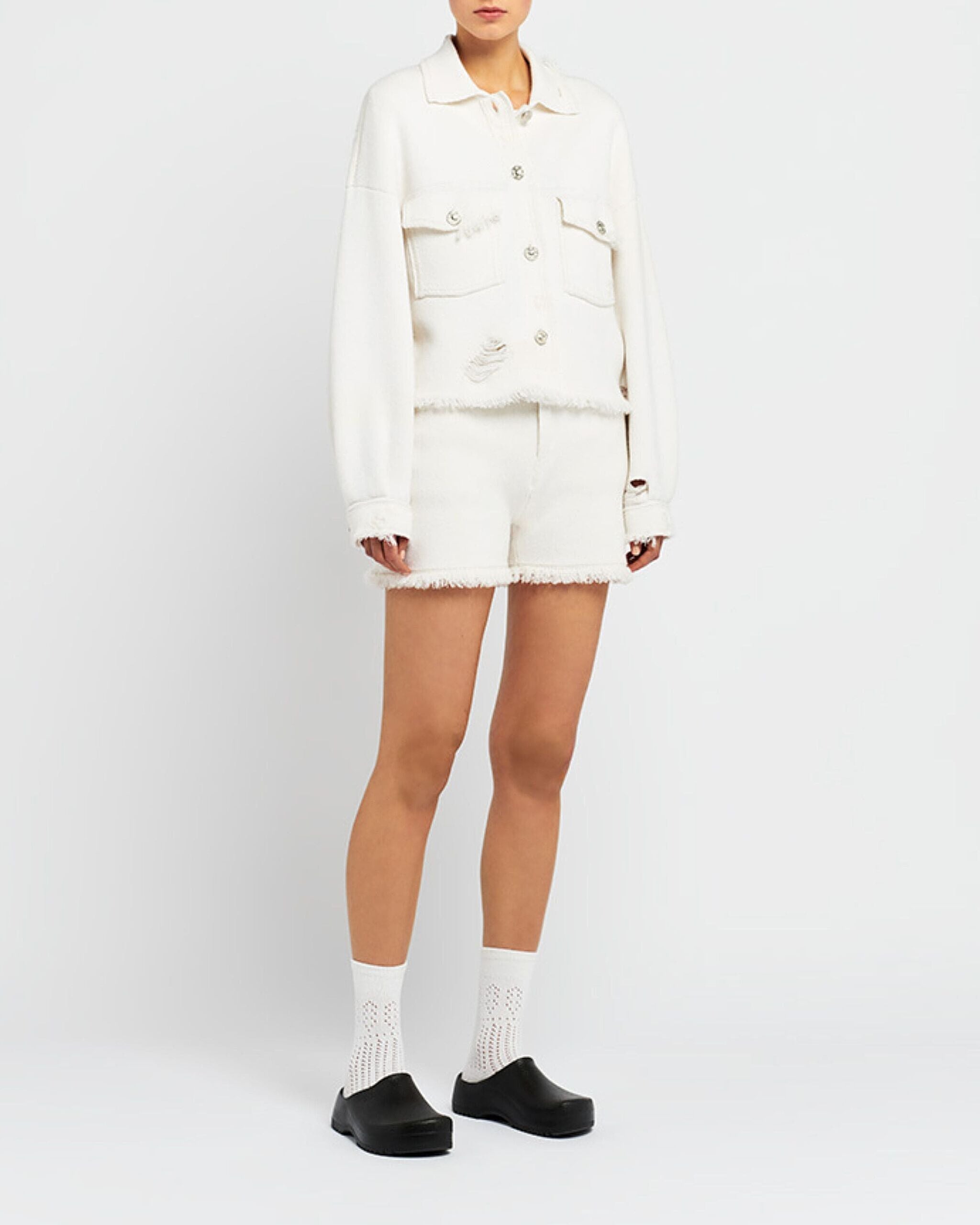 Denim fringed cashmere and cotton jacket – Barrie