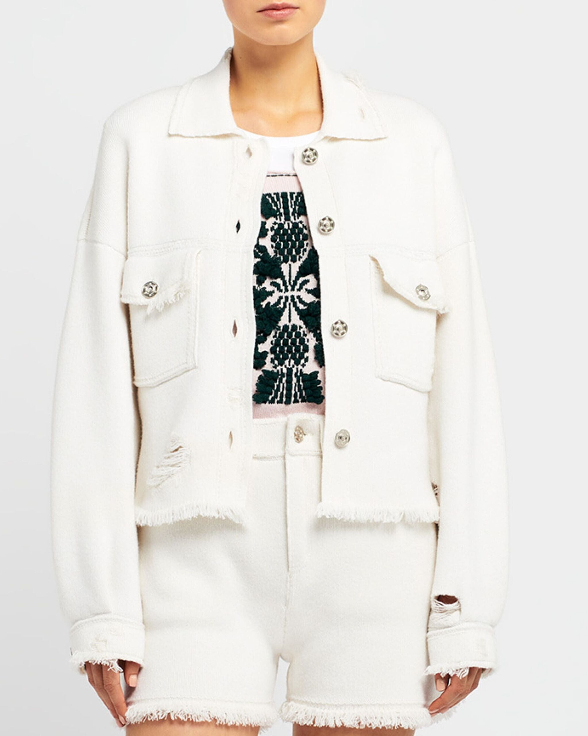 Denim fringed cashmere and cotton jacket – Barrie