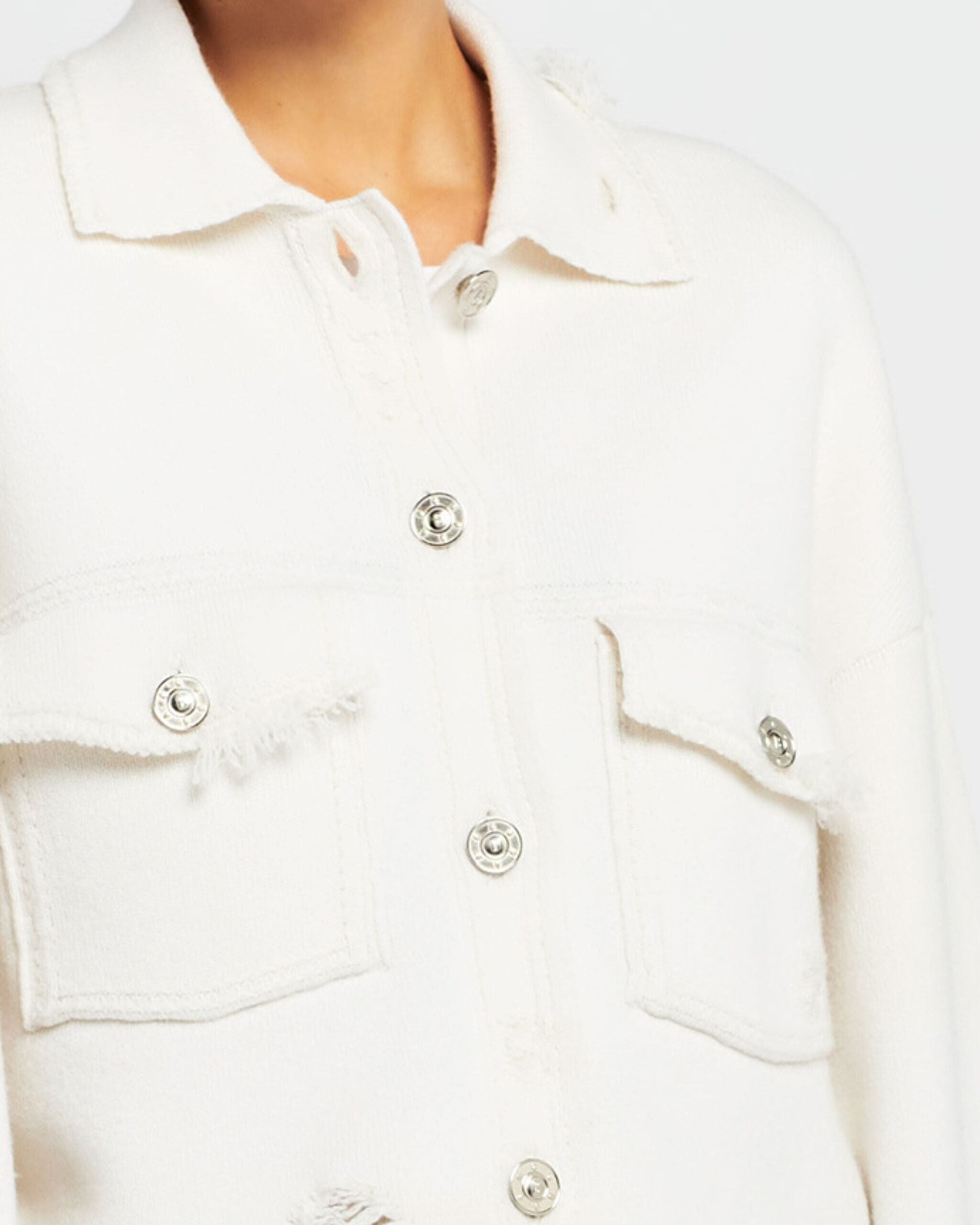 Denim fringed cashmere and cotton jacket – Barrie