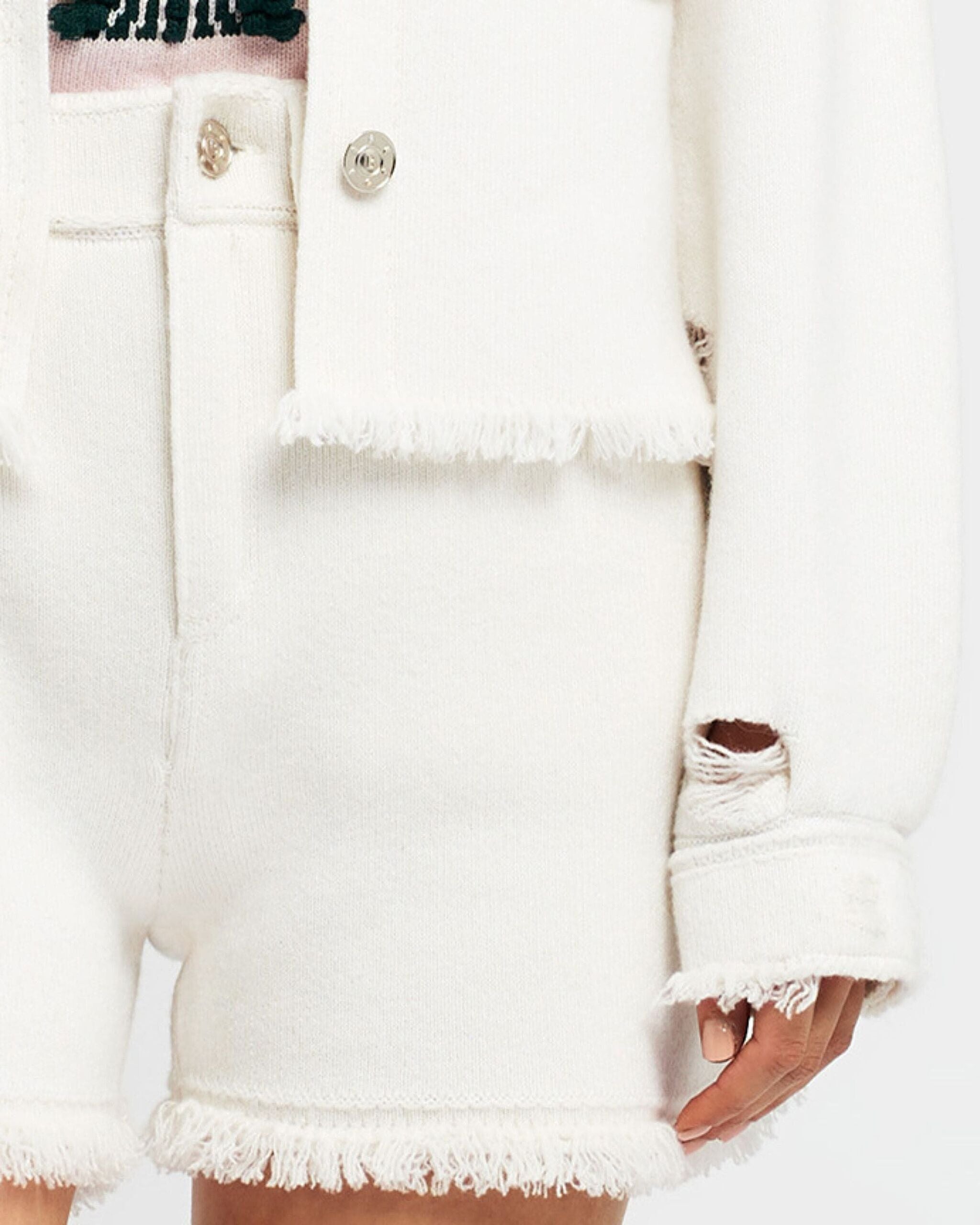 Denim fringed cashmere and cotton jacket – Barrie