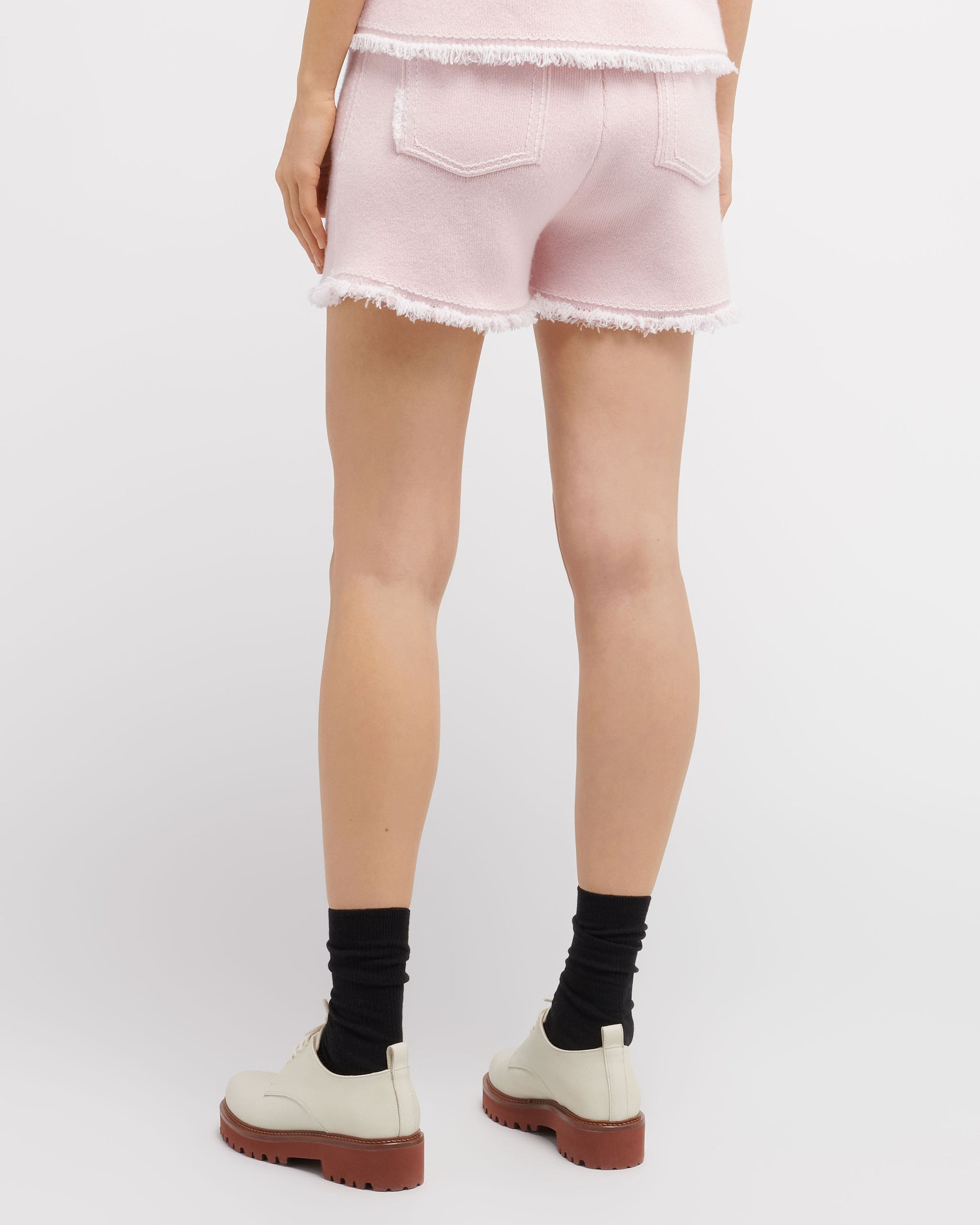 Denim fringed cashmere and cotton shorts – Barrie
